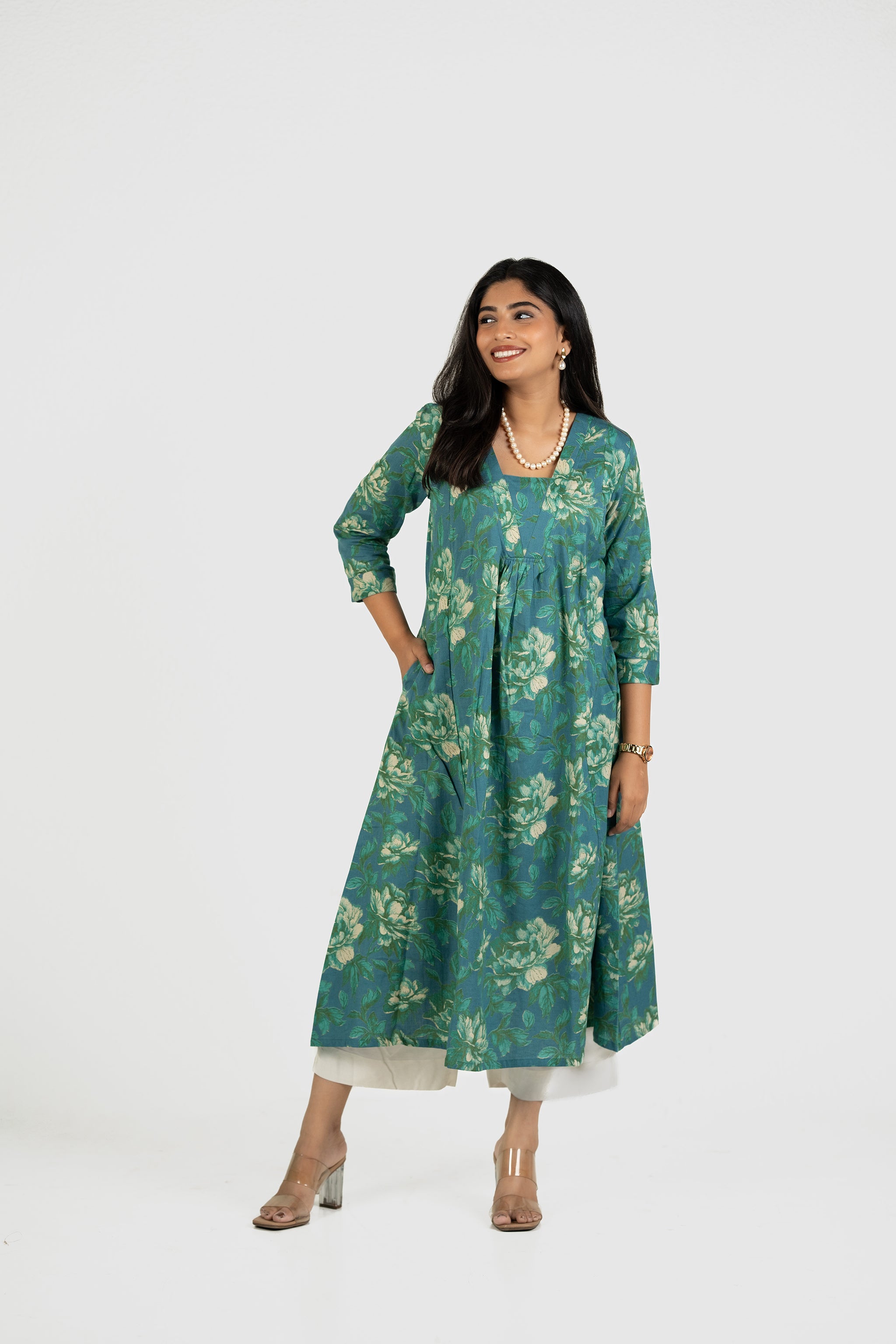 Srishti - Maternity/Nursing Aqua Green Blue Floral Nursing Dress ...